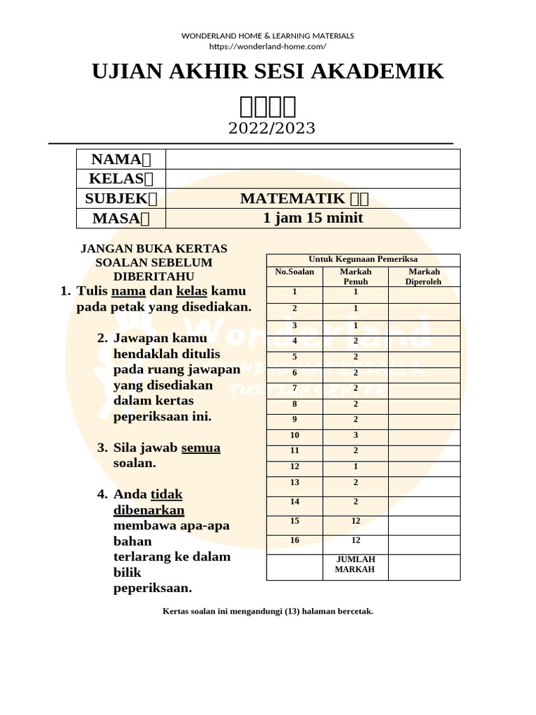 STD 5 Math Paper 1 | PDF