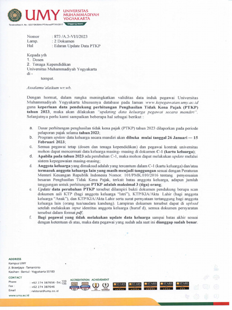 Surat Edaran Update Data PTKP | PDF