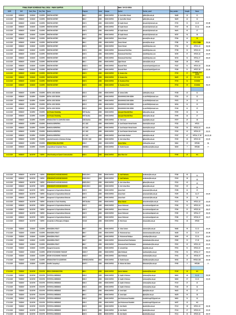 Final Term Schedule Main Campus Fall2024 10122024 | PDF