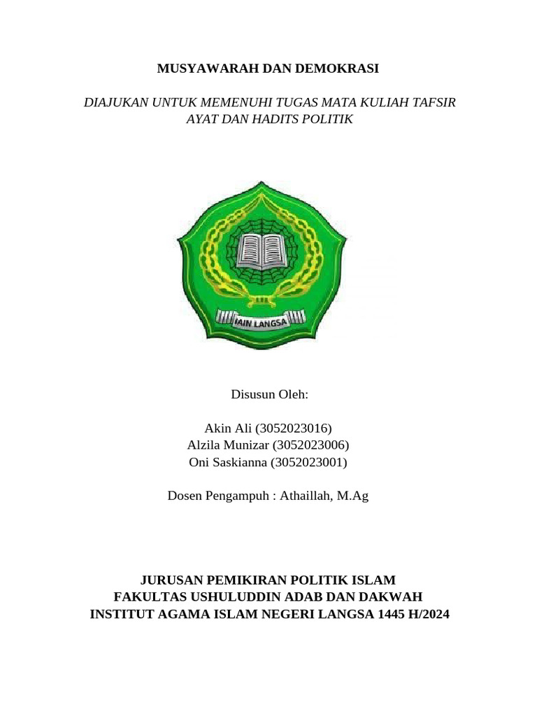Makalah Tafsir Ayat Dan Hadist Politik | PDF
