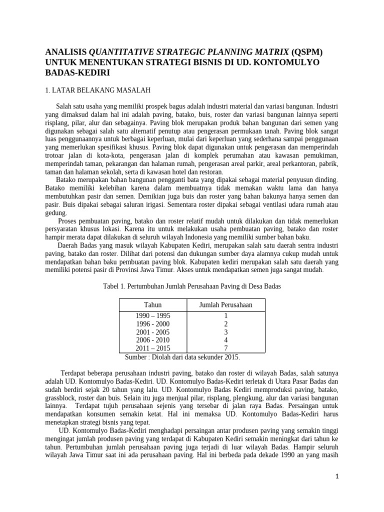 Contoh Soal QSPM - Lengkap | PDF