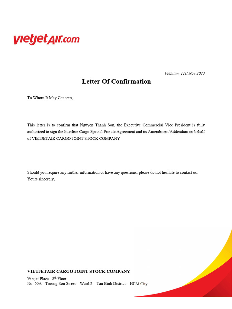 Letter of Confirmation | PDF