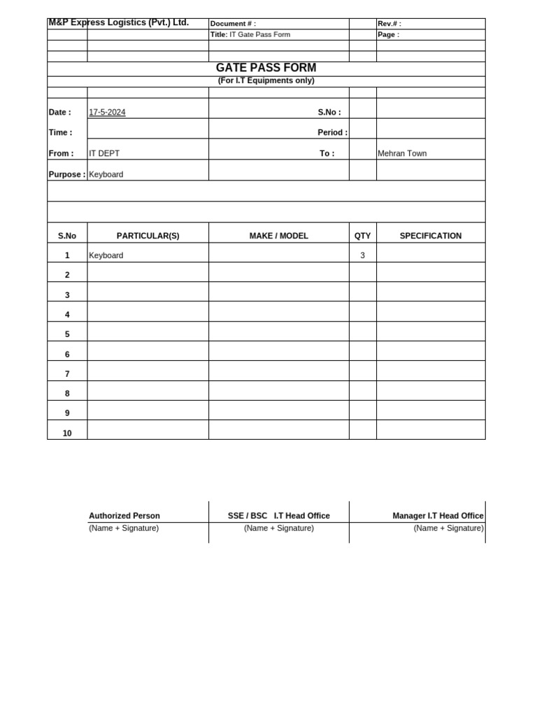 Gate Pass | PDF