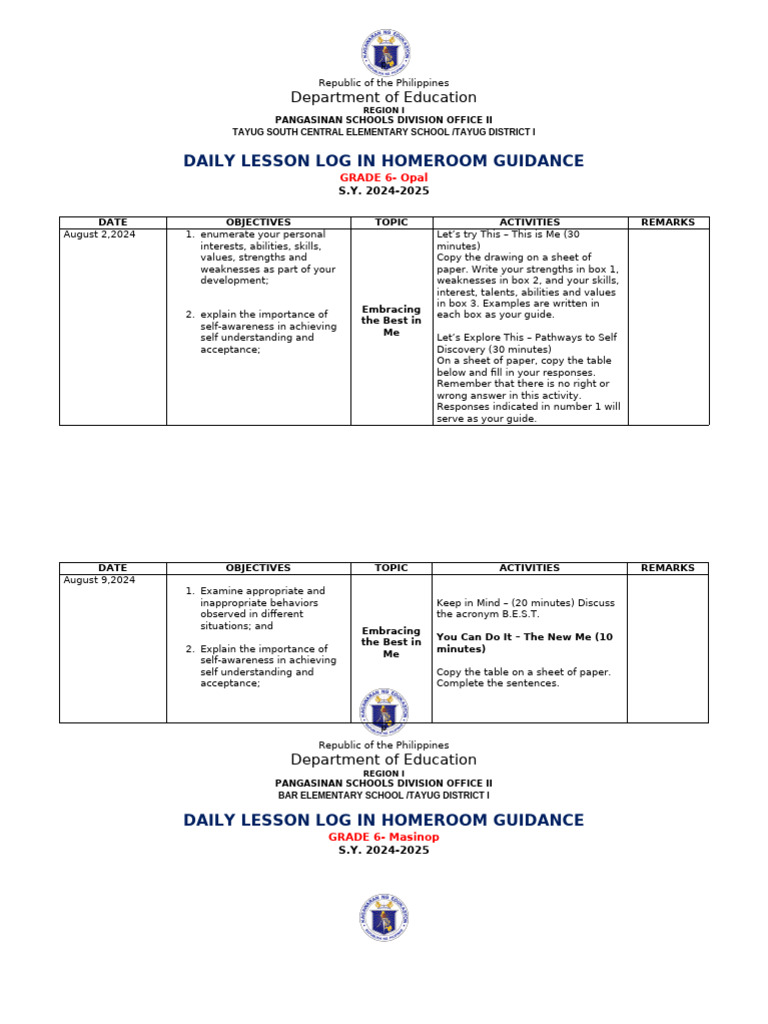 Homeroom Guidance 2024-2025 .MEC | PDF | Cognitive Psychology ...