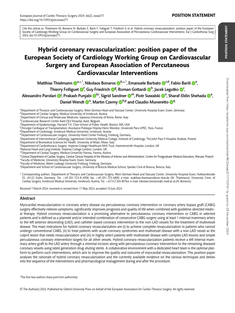 ESC. Hybrid Coronary Revascularizatiom. Position Paper of The ESC | PDF ...