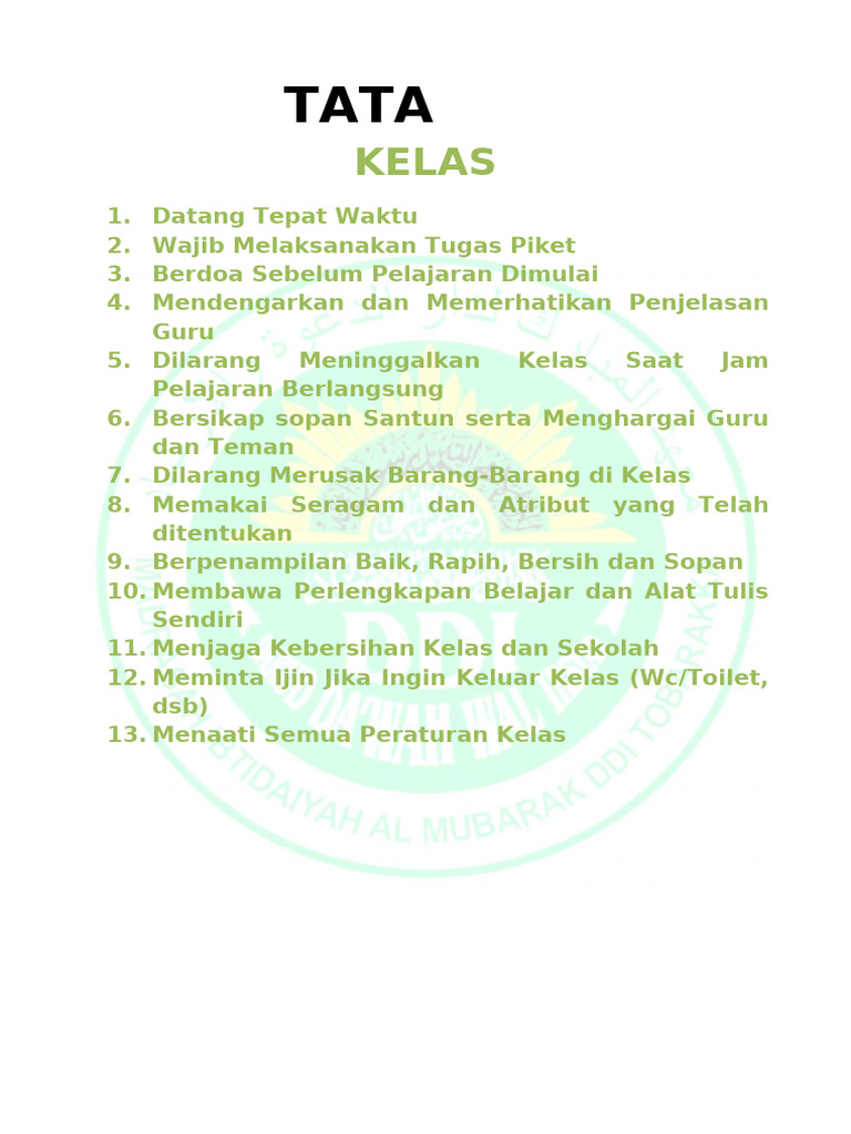 Tata Tertib Kelas | PDF