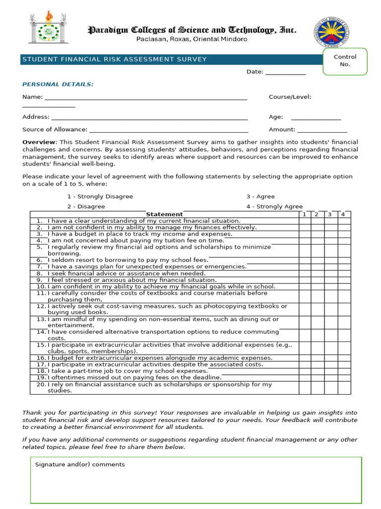 Student Financial Risk Assessment | PDF | Expense | Risk