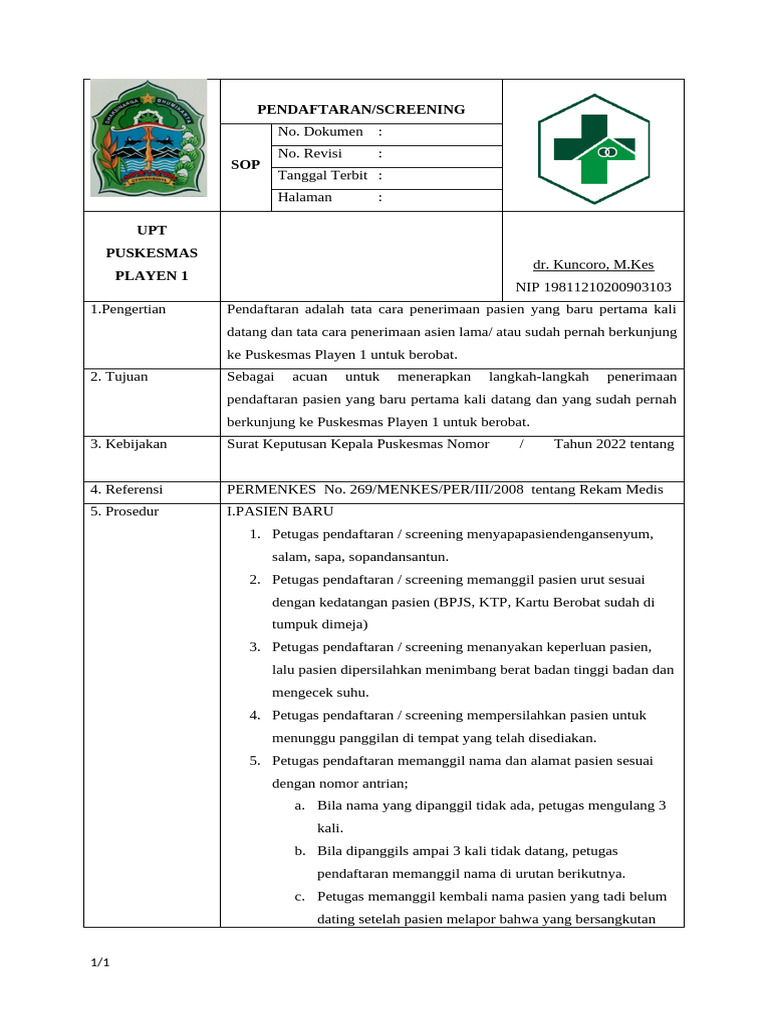 3.1.8 SOP Pendaftaran | PDF