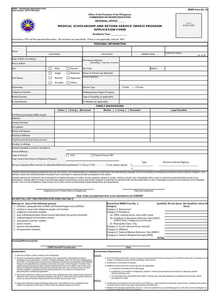 MSRS - Form - 10 Scholarship Application Form | PDF | Justice | Crime ...