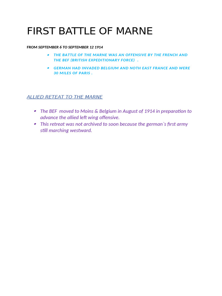 WWI: First Battle of the Marne | PDF