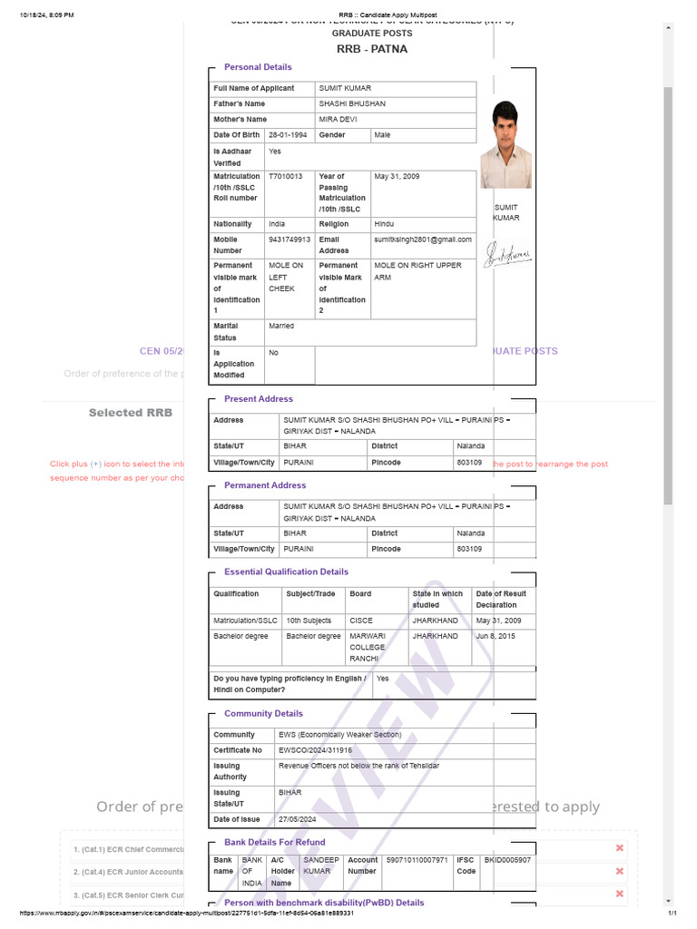 RRB - Candidate Apply Multipost | PDF