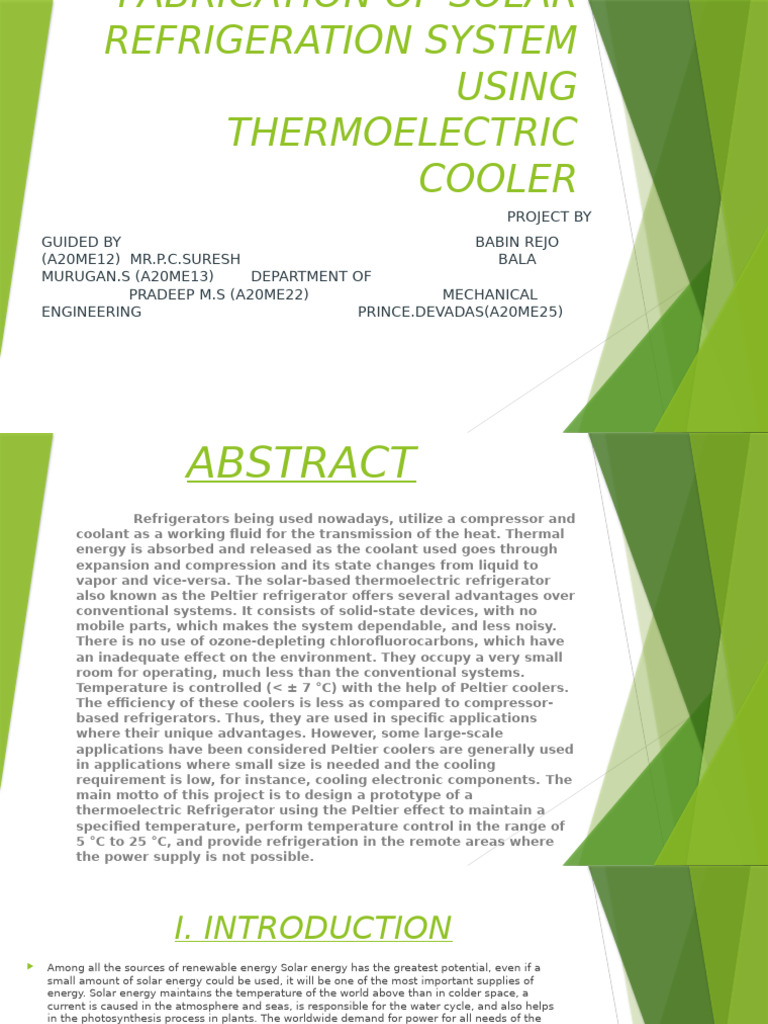 Solar Thermoelectric Refrigeration System | PDF | Refrigerator ...