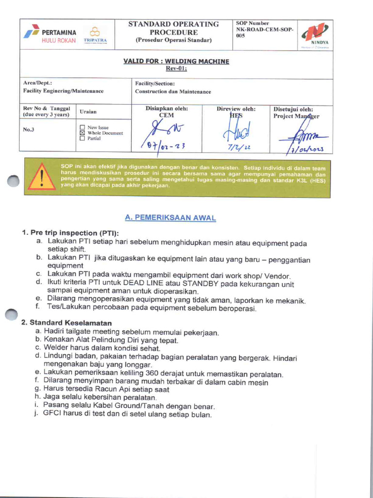NK-ROAD-CEM-SOP-005 Welding Machine | PDF