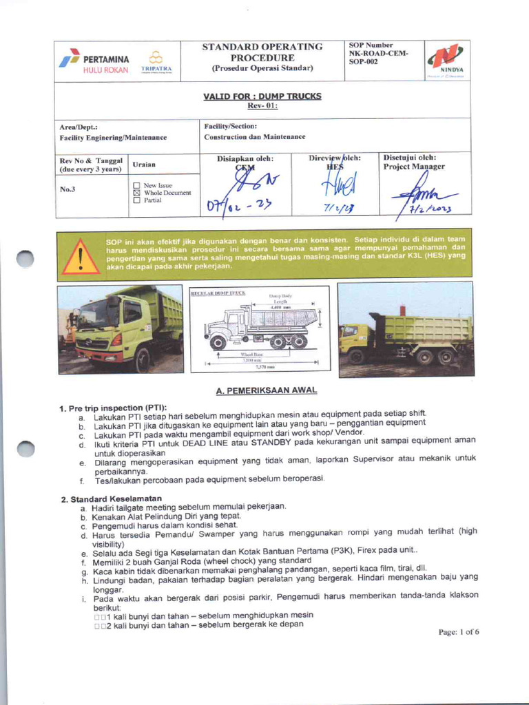 NK-ROAD-CEM-SOP-002 Dump trucks | PDF