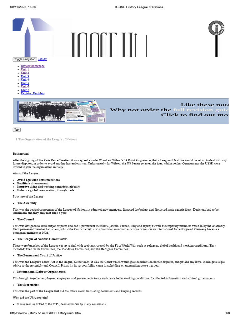 IGCSE History League of Nations | PDF | League Of Nations | Empire Of Japan