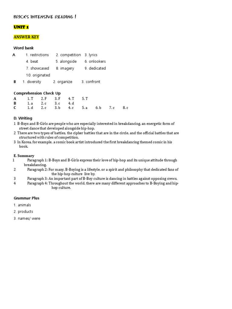 Bricks Intensive Reading 1 Key | PDF | Peter Rabbit | Asteroid