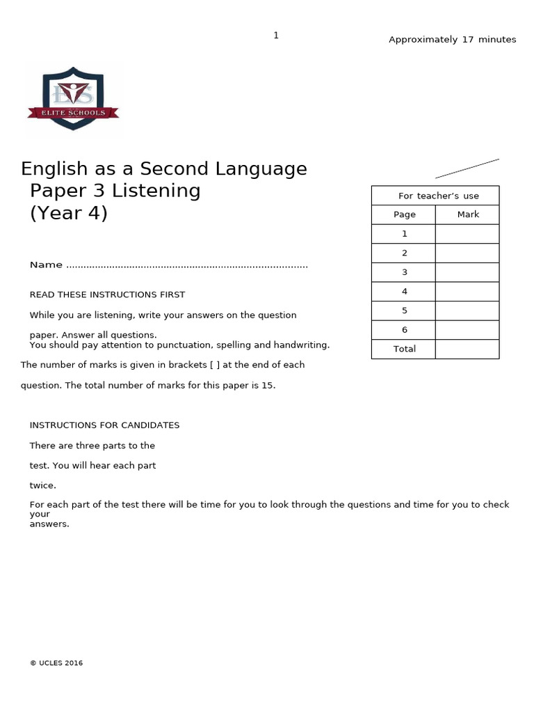 Y5 Listening Exam T2 - Removed | PDF