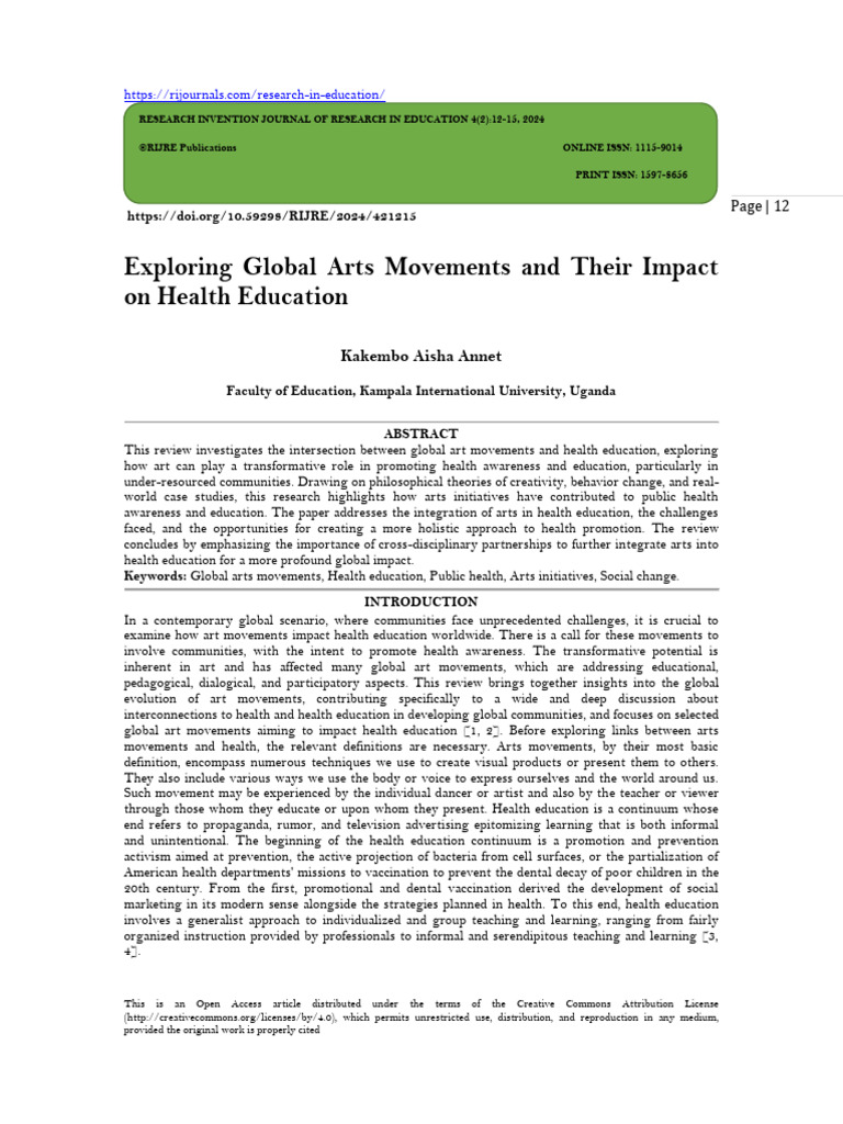 Exploring Global Arts Movements and Their Impact on Health Education ...