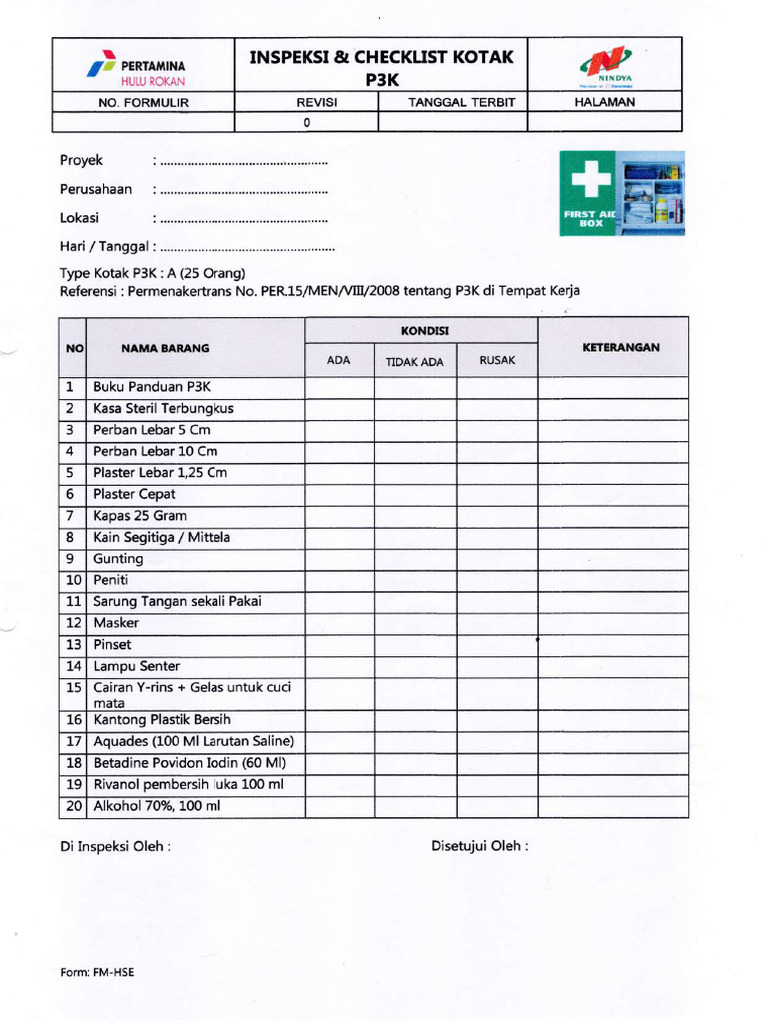 Form Inspeksi Kotak P3K | PDF
