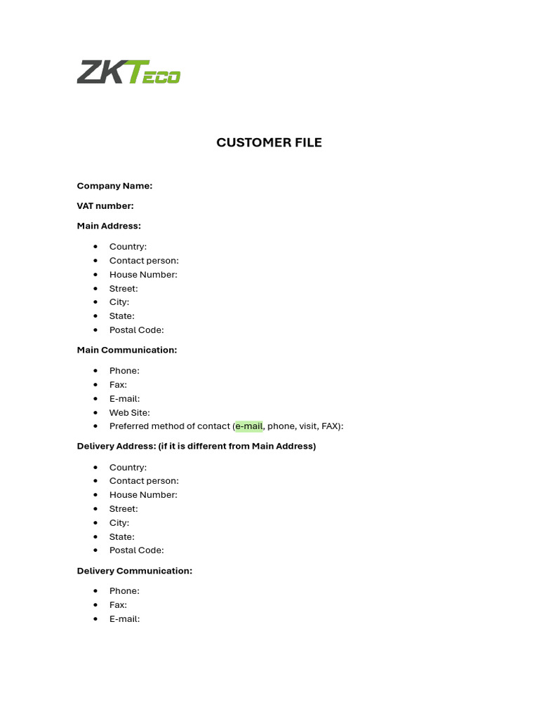 Zkteco CUSTOMER FILE (002) | PDF