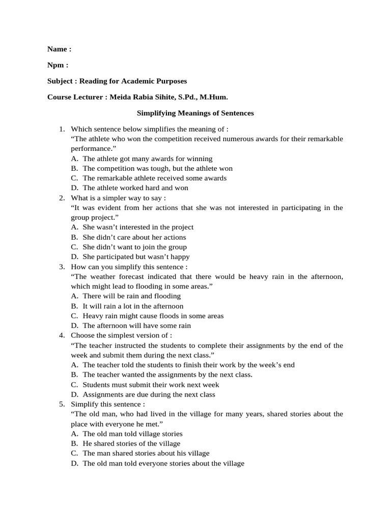 Reading Exercises | PDF