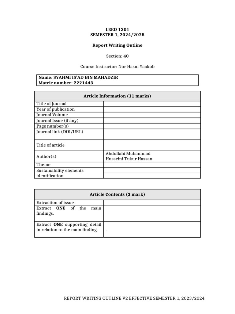 Report Writing Outline for LEED 1301 | PDF