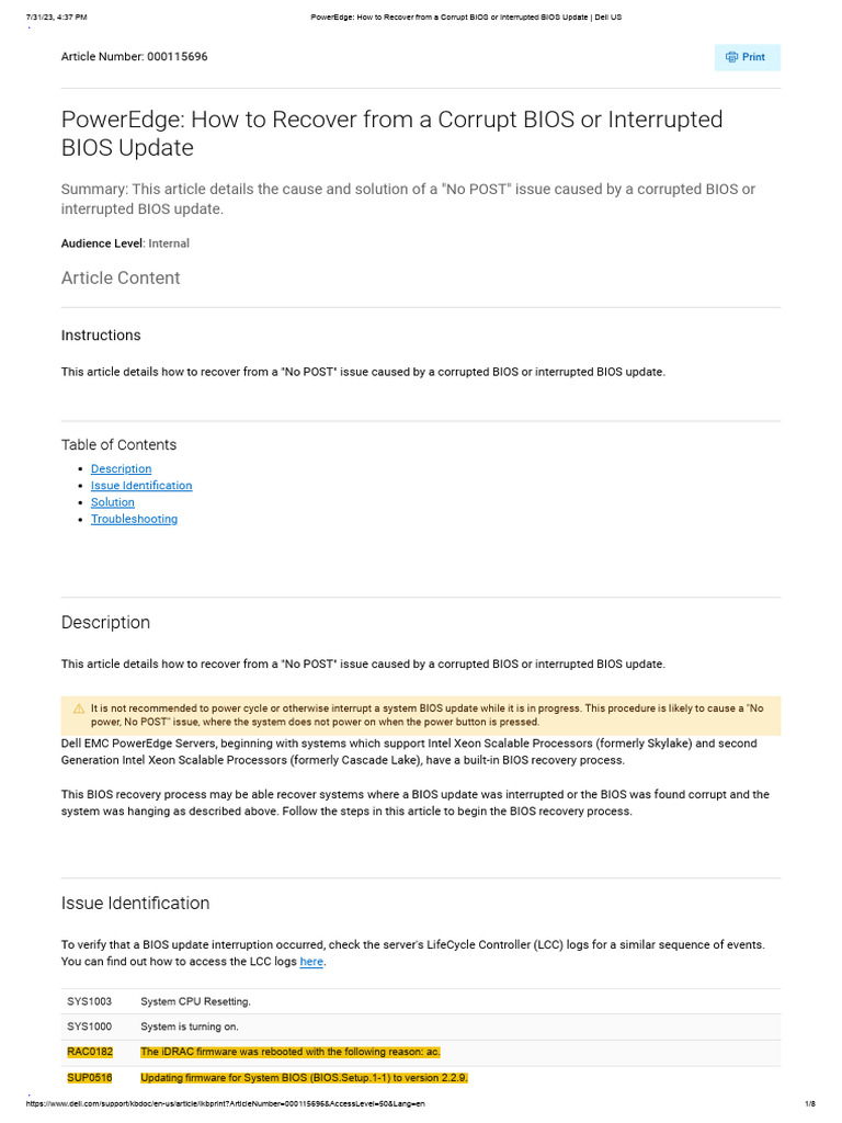 PowerEdge - How To Recover From A Corrupt BIOS or Interrupted BIOS ...