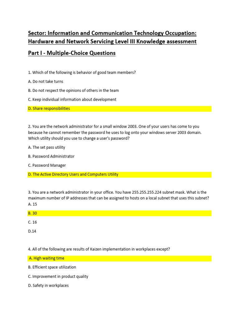 Anbo Tvet Exam Coc Hns With Q$a PDF | PDF | Computer Network | Ip Address