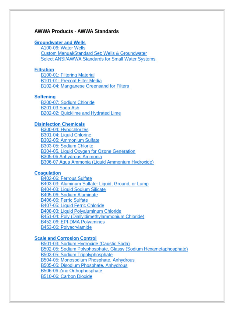 AWWA standard list | PDF | Pipe (Fluid Conveyance) | Polyvinyl Chloride