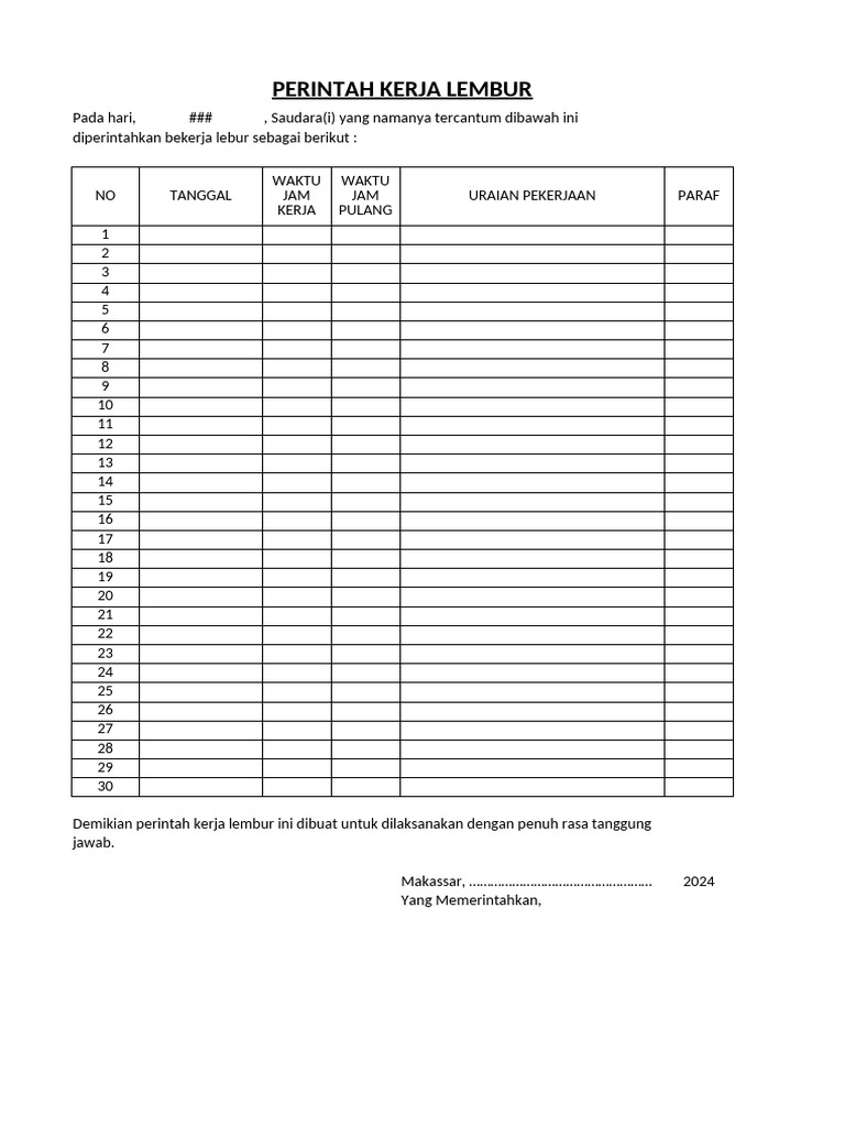 Surat Perintah Lembur (SPL) | PDF