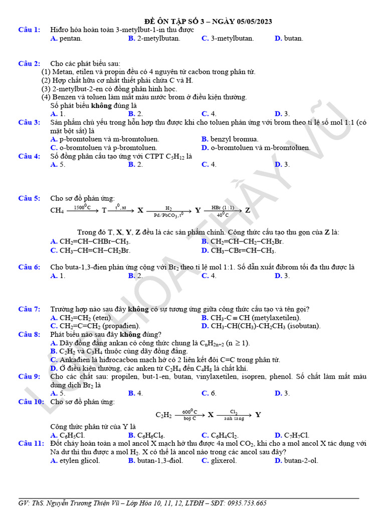 Hoa11 De3 Ontap | PDF