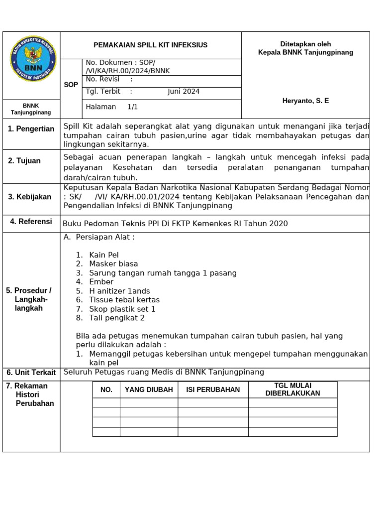 Sop Pemakaian Spill Kit Infeksius | PDF