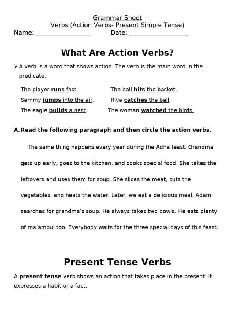 Verbs Sheet | PDF | Verb | Grammatical Tense