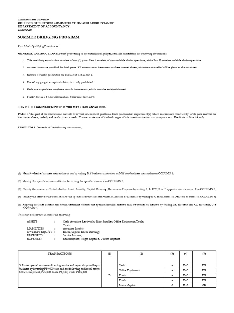 MSU Accountancy Summer Exam Guide | PDF | Debits And Credits | Balance Sheet