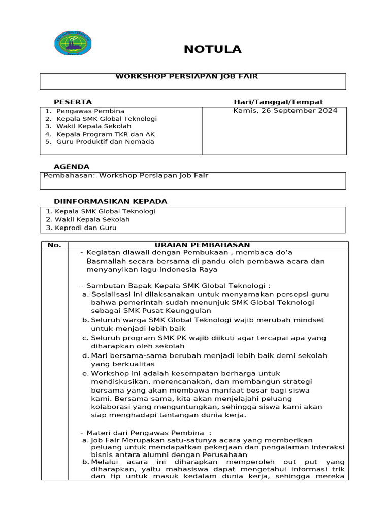 NOTULA Persiapan Job Fair | PDF