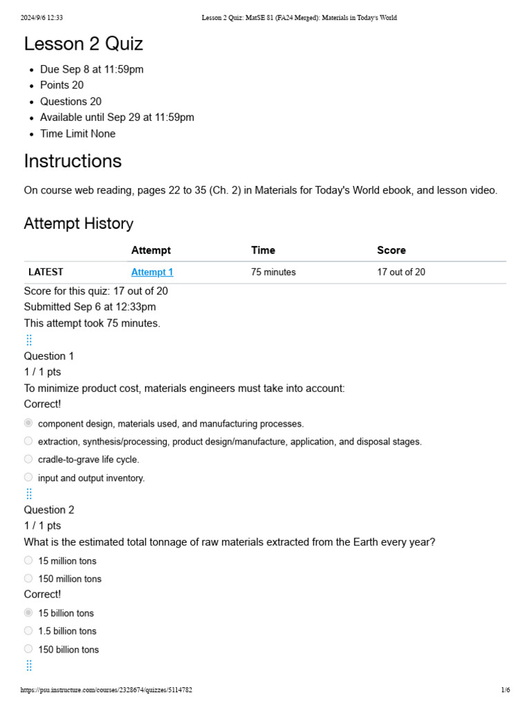 Lesson 2 Quiz_ MatSE 81 (FA24 Merged)_ Materials in Today's World | PDF ...