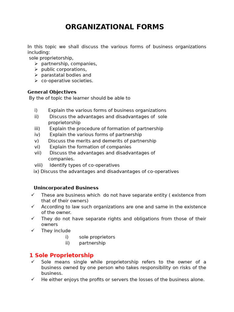 ORGANIZATIONAL FORMS | PDF | Partnership | Sole Proprietorship