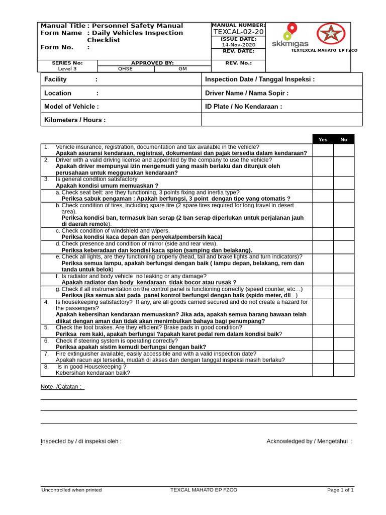 Vehicle Safety Inspection Guide | PDF