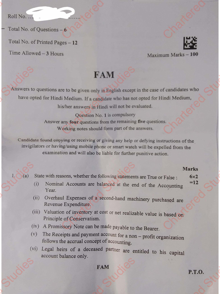 CA Foundation Accounts Question Paper For September 2024 | PDF
