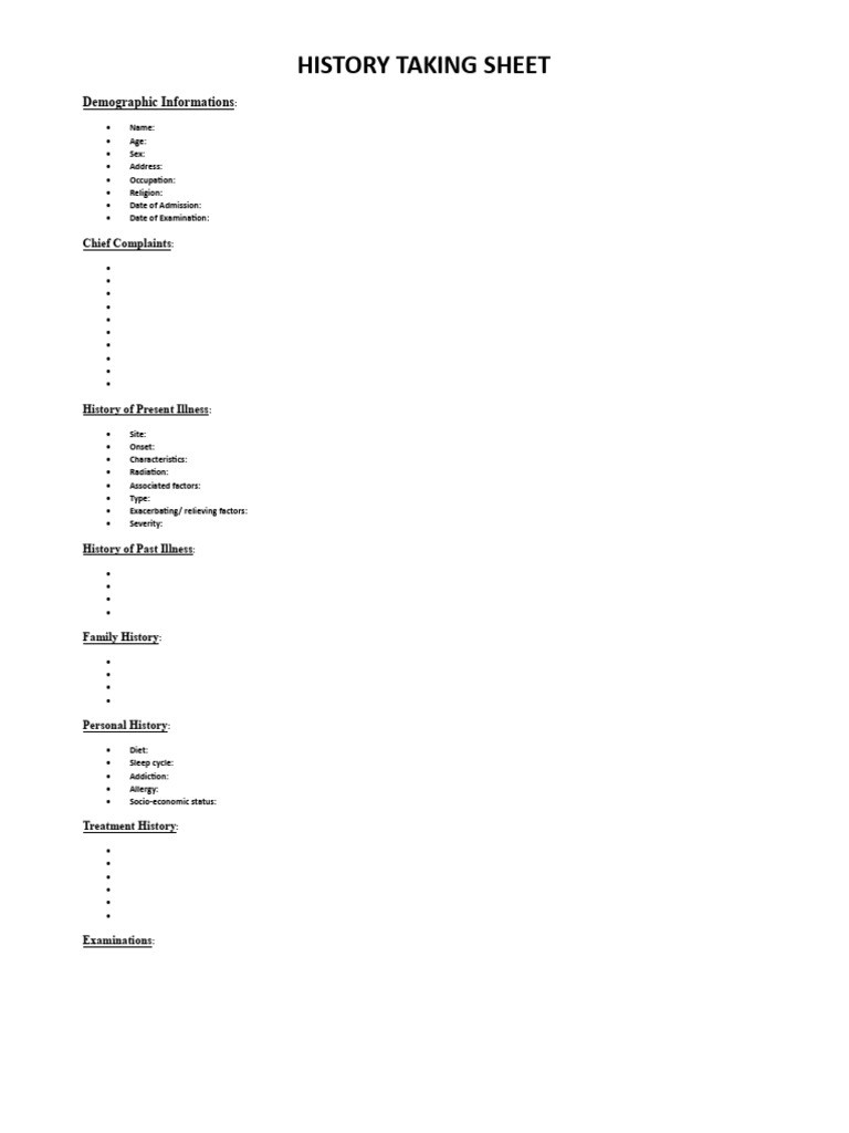 Patient History Taking Sheet | PDF