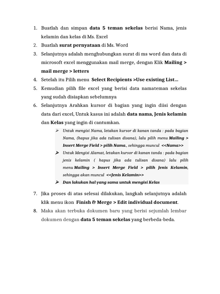 Mail Merge di Word dan Excel untuk Data Teman | PDF