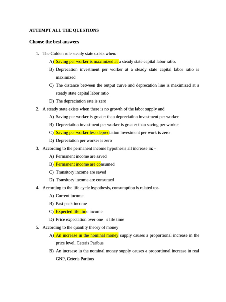 worksheet for Macro II | PDF | Labour Economics | Supply (Economics)