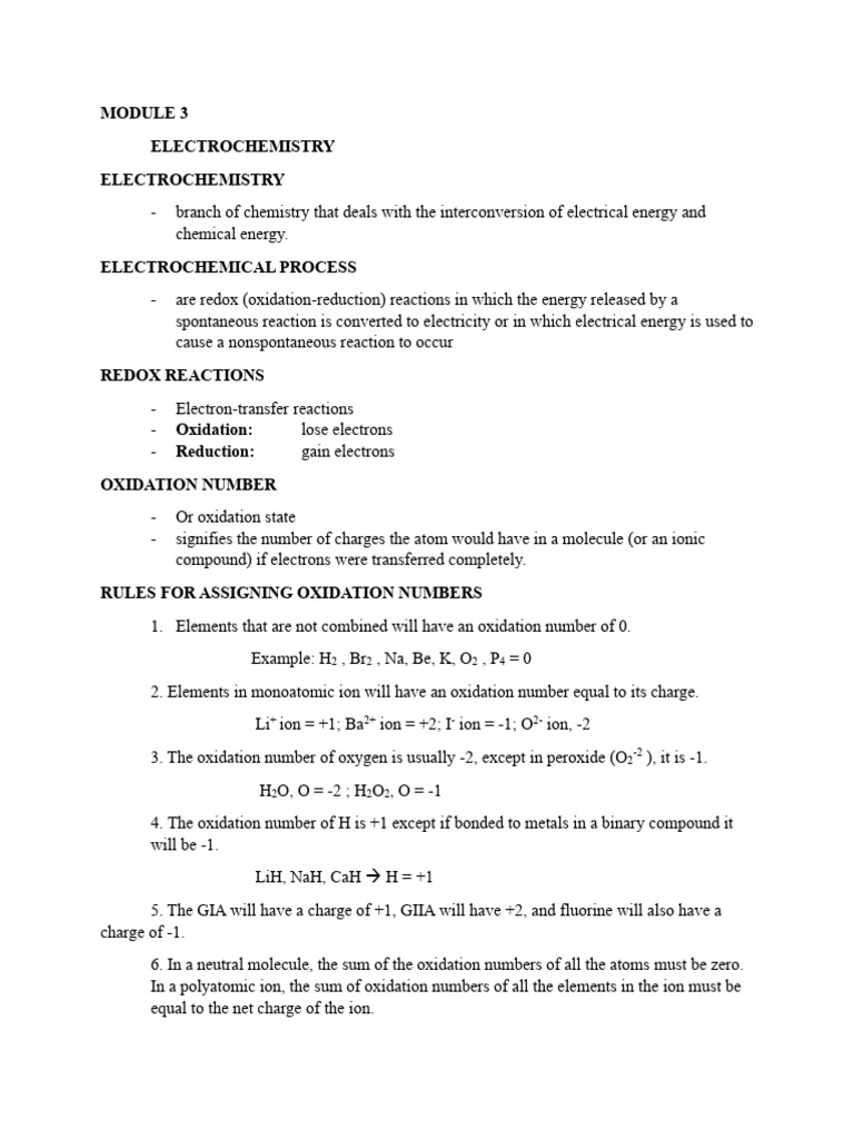 Mod 3 Chem Lec Summary Compressed PDF | PDF | Redox | Ion