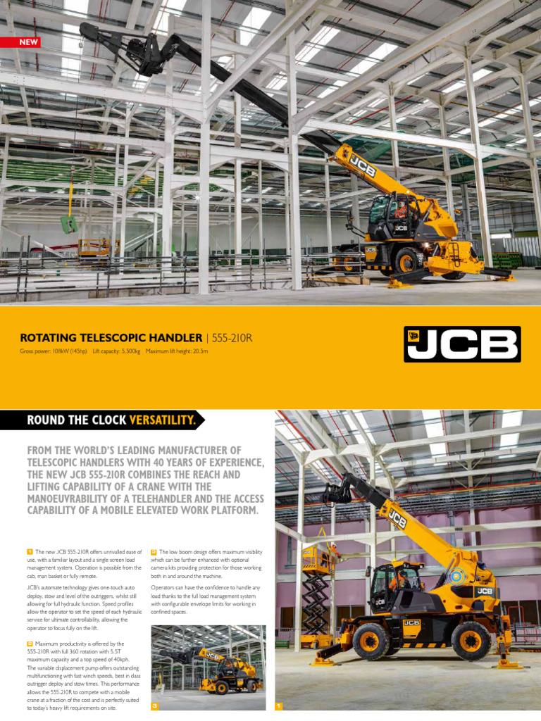 JCB 555-210R Rotating Telehandler Specs | PDF | Crane (Machine) | Elevator