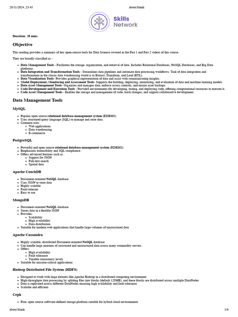 Tools for data science | PDF | Databases | No Sql