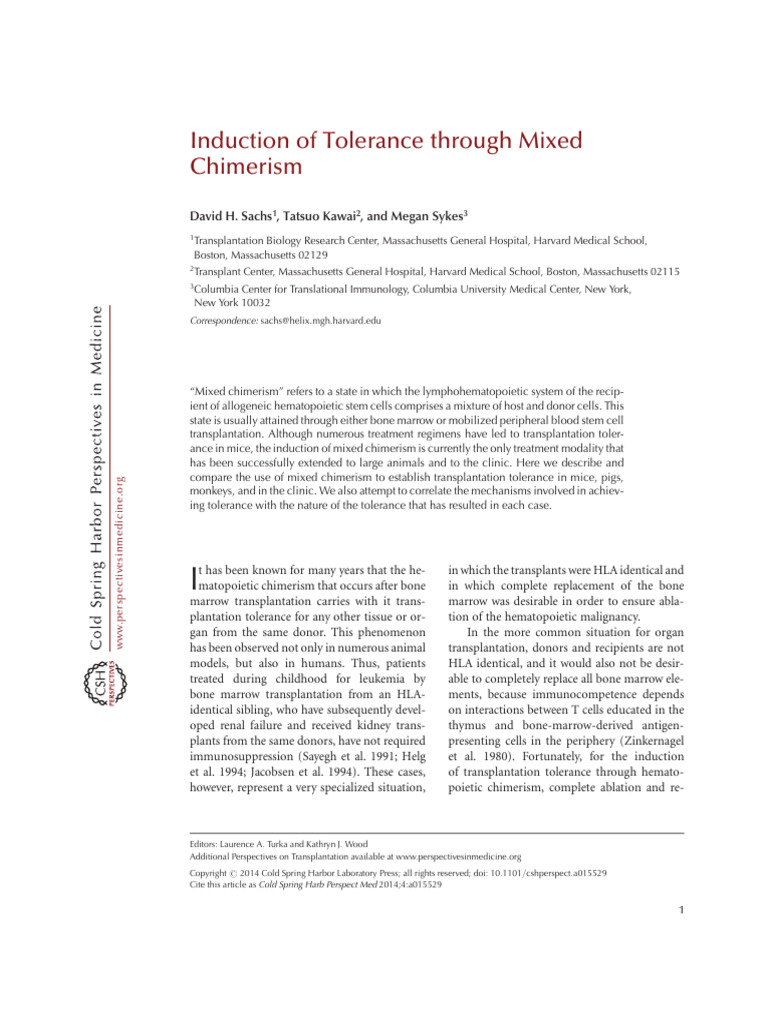2014 Induction of Tolerance Through Mixed Chimerism | PDF ...