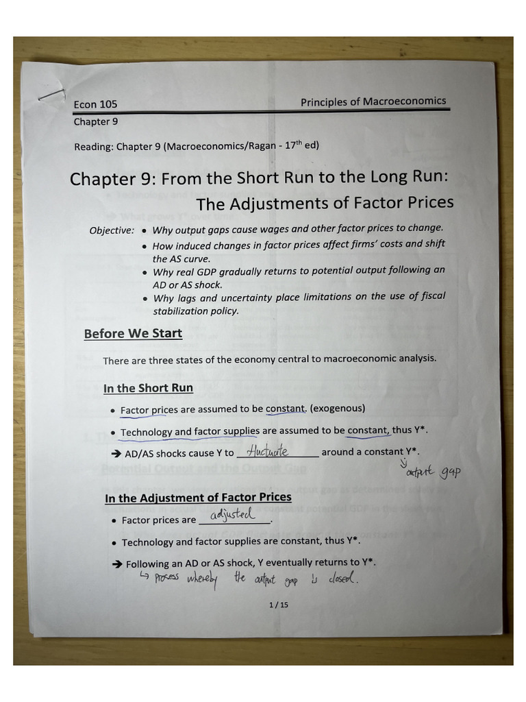 Chapter 9 From The Short Run To The Long Run The Adjustment of Factor ...