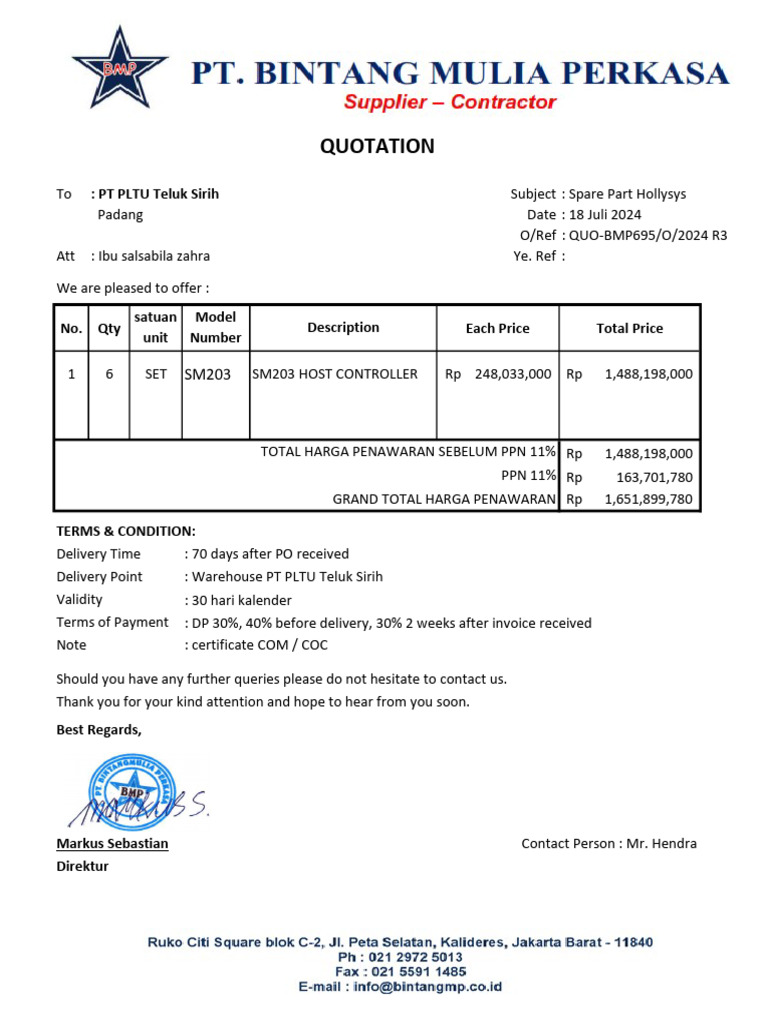 Spare Part Offer for PT PLTU | PDF