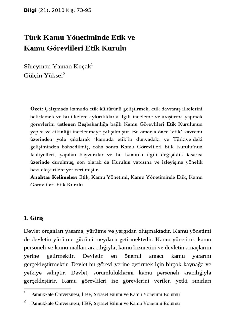 T - RK Kamu Y - Netiminde Etik Ve Kamu G - Revlileri Etik Kurulu (#311596) - 301234 | PDF