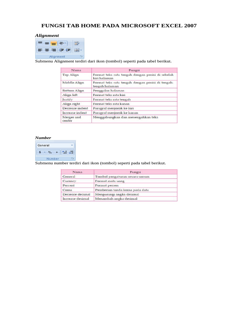 Fungsi Tab Home Pada Microsoft Excel 2007 | PDF